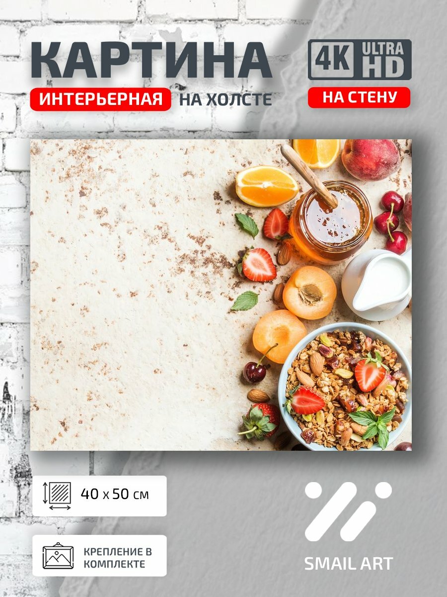 Картина на холсте интерьерная 40 на 50 на стену Клубника Food для кафе кулинария интерьер