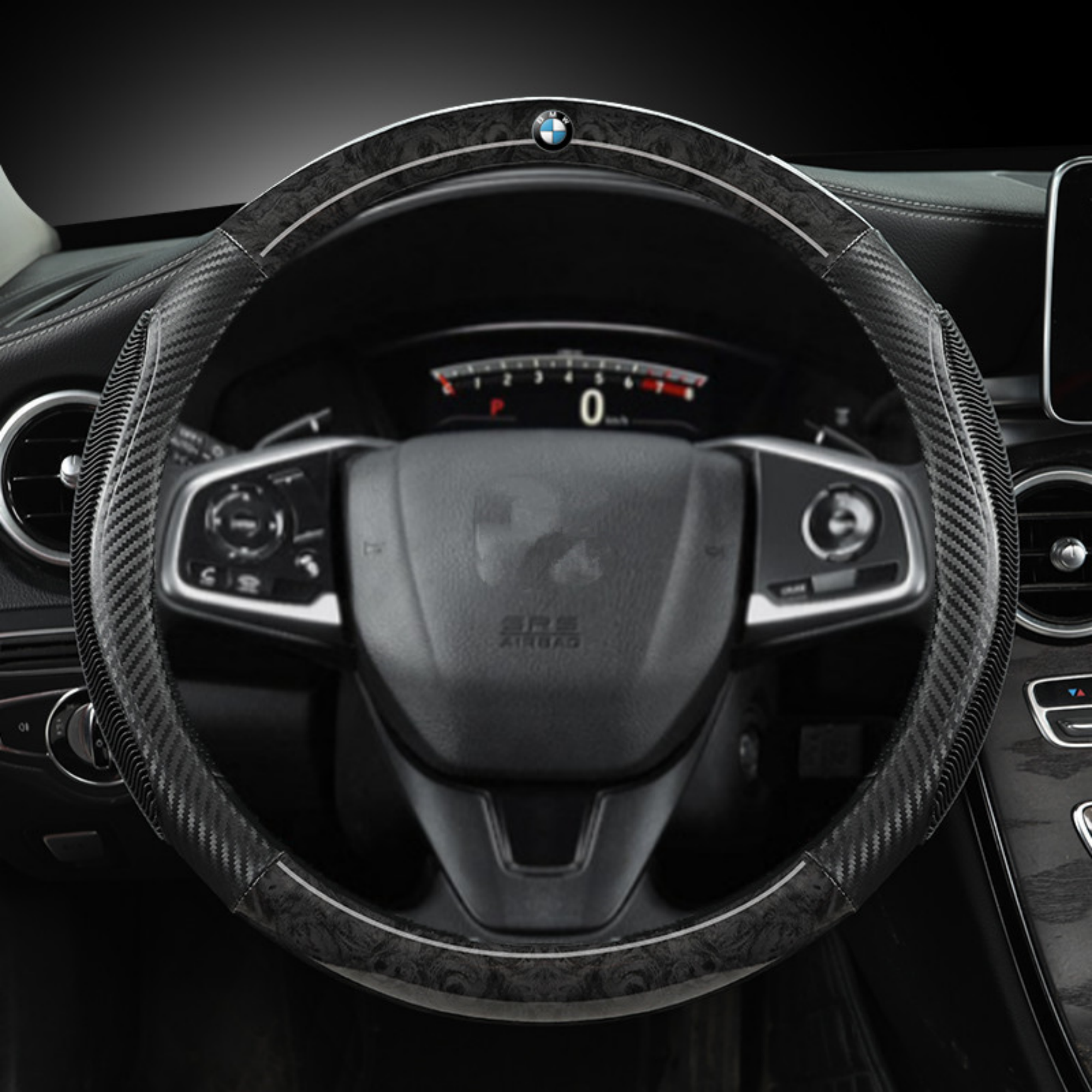 Чехол на руль автомобиля BMW, хорошая воздухопроницаемость, нескользящий, подходит для диаметра 38 см, черный