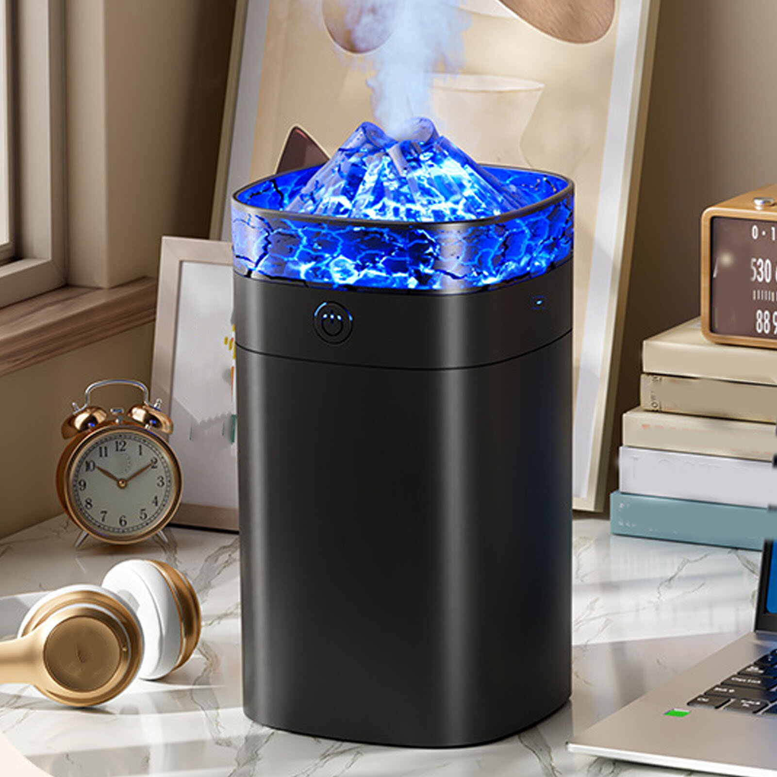 Мини-увлажнитель воздуха для домашнего USB-настольного эфирного масла, диффузор 400 мл, ароматерапевтический аппарат с трещинами, цветной огонь, окружающий свет, черный