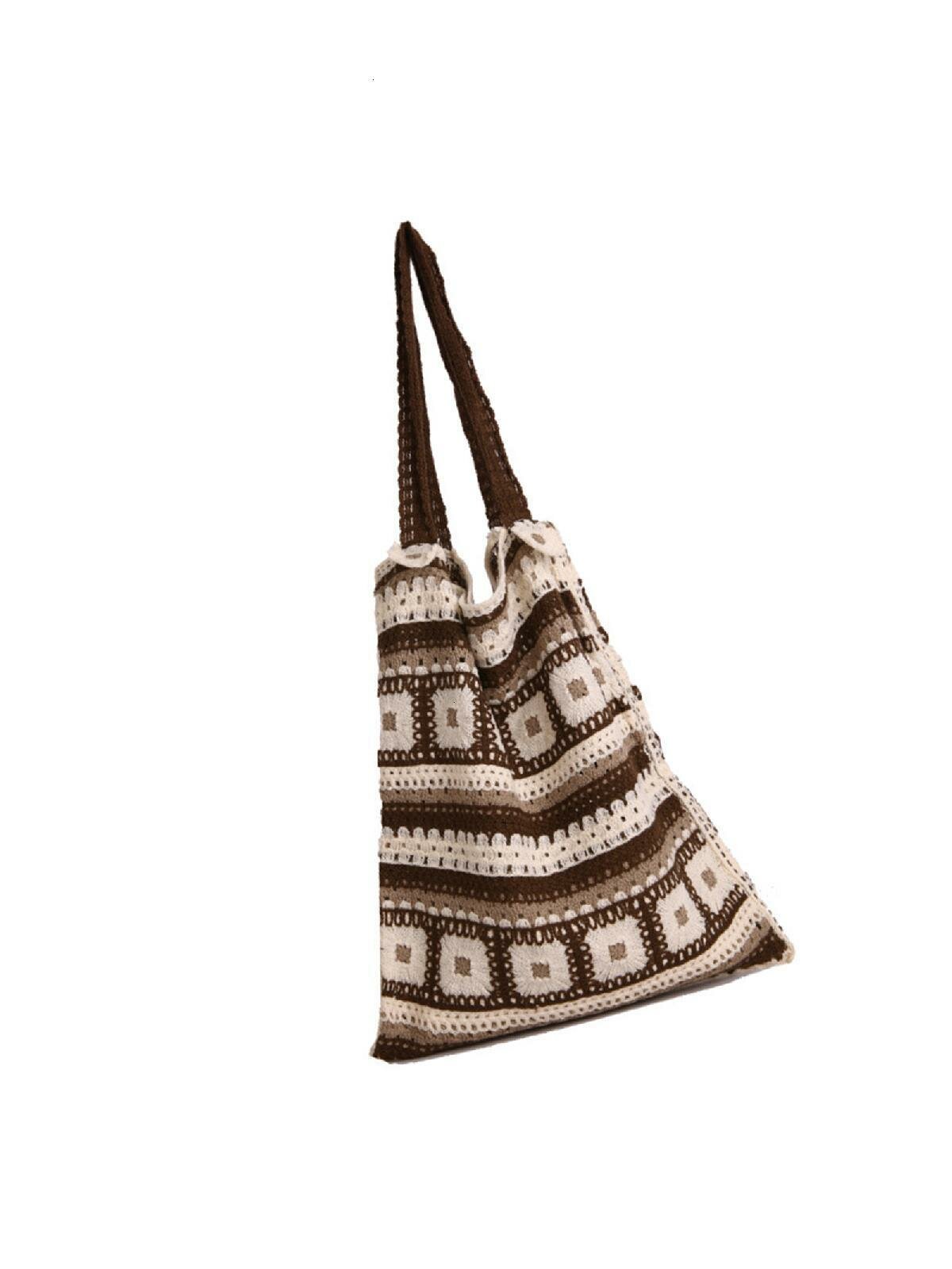 Легкая вязаная сумочка через плечо в богемном стиле, вместительные отделения, эргономичный ремешок, идеально подходящий для ежедневных поездок на работу.