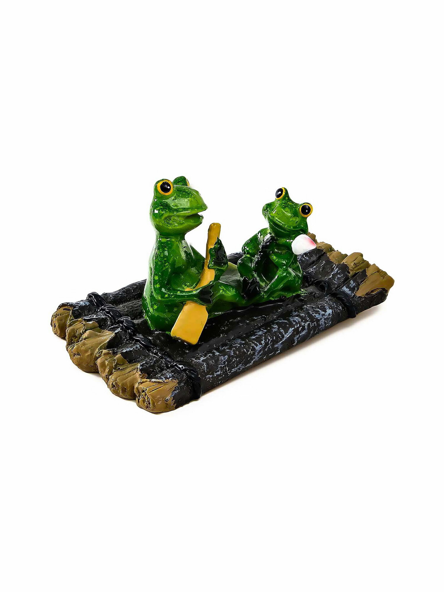 Садовая фигура из полистоуна "Лягушка на плоту", 17x11x9.5 см, плавающая