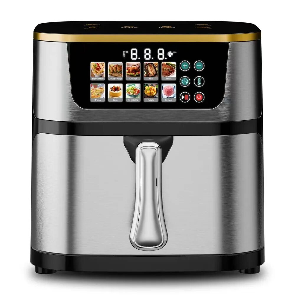 Воздушная фритюрница-духовка, 8 л, механическое управление, регулировка температуры, таймер, антипригарное покрытие, прозрачное окно, 1000 Вт, синий цвет