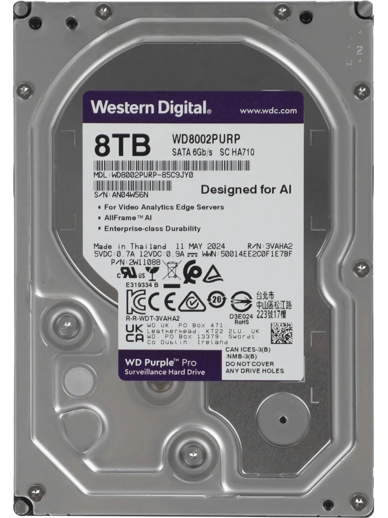 Жесткий диск Western Digital WD Purple Pro, 8 ТБ, 7200 об/мин
