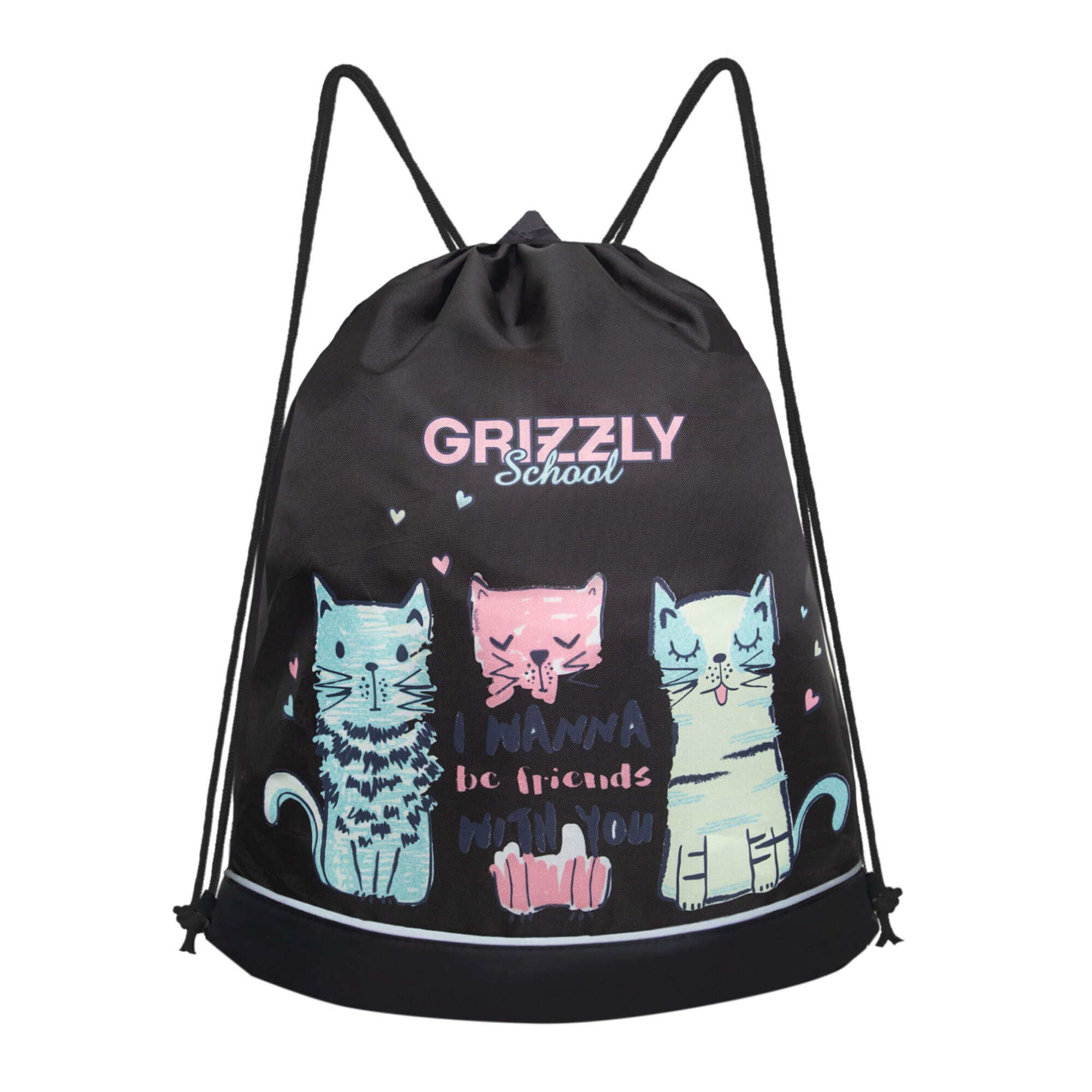 Мешок для обуви GRIZZLY с одним отделением, с боковым карманом, укрепленным дном, для школы, для девочки OM-50-111/2