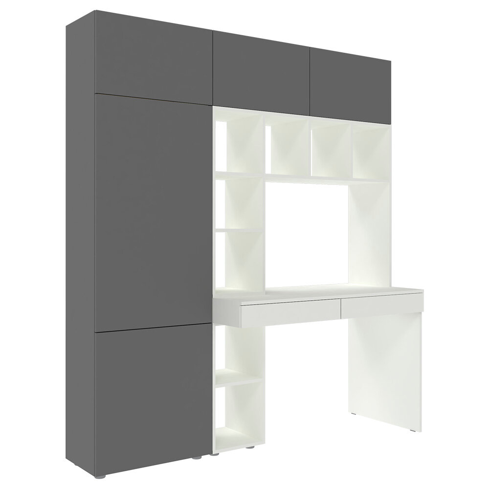 Стол письменный со стеллажом и шкафом 1800 Белый Темно-серый