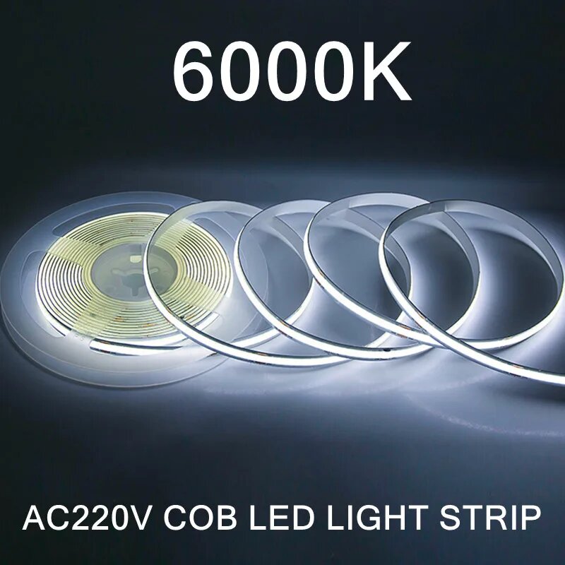 TxxCvv Светодиодная лента COB теплый белый 220В 240 светодиодов на метр 6000K-WHITE, 5м