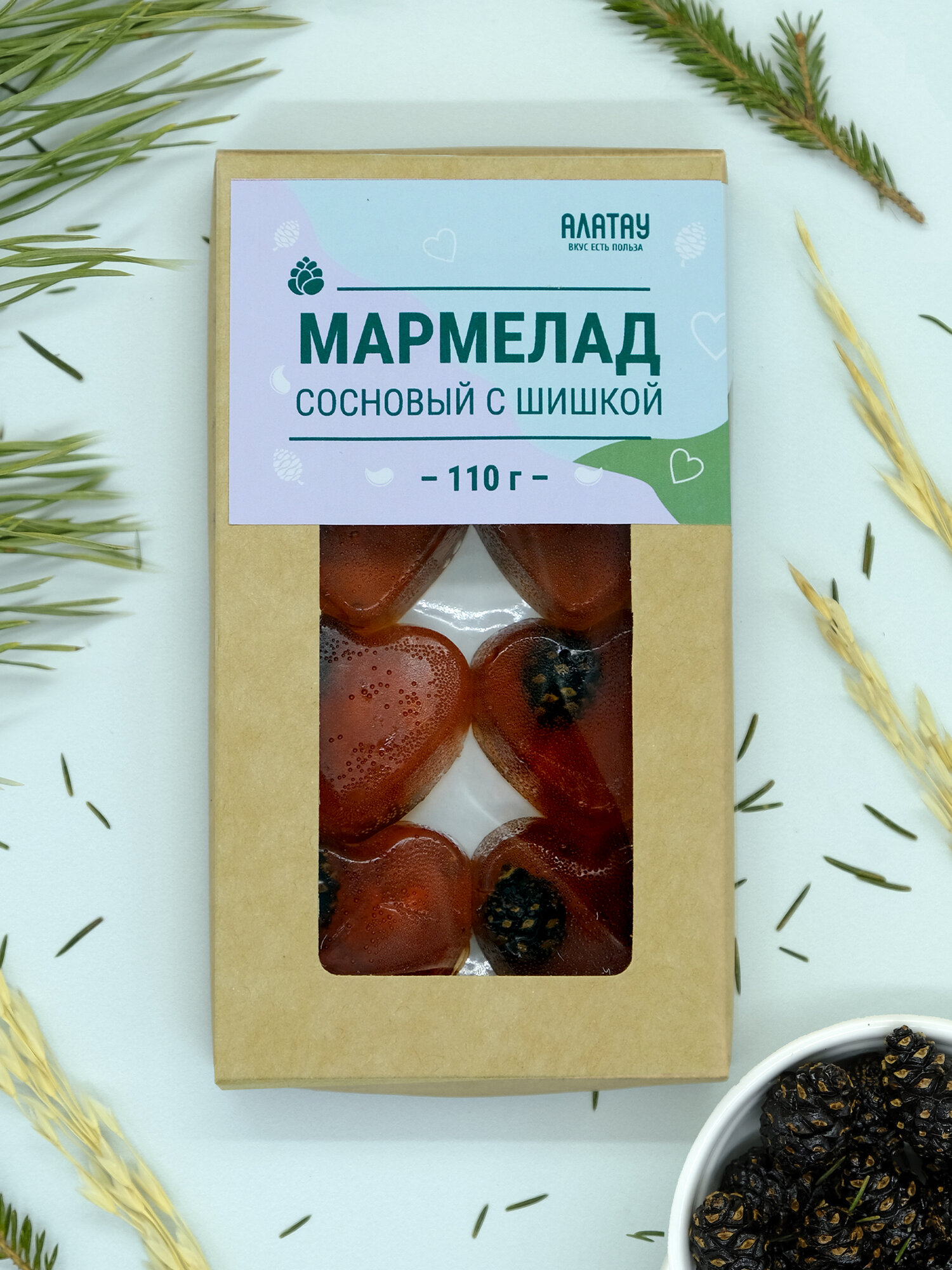 Мармелад натуральный Сосновый с шишкой Сердечки Алатау 110 гр