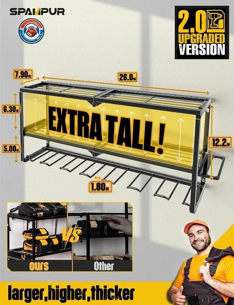 Держатель для инструментов, стеллаж для электроинструментов, органайзер для гаража и мастерской, прочная металлическая полка, система хранения инструментов, удобный доступ и порядок на рабочем месте