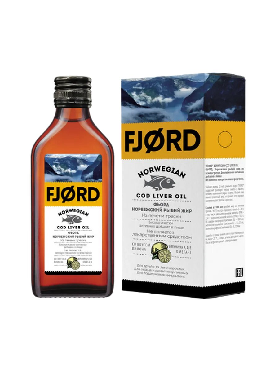Фьорд Норвежский рыбий жир из печени трески / Fjord Norwegian Cod Liver Oil со вкусом лимона 100 мл 1 шт