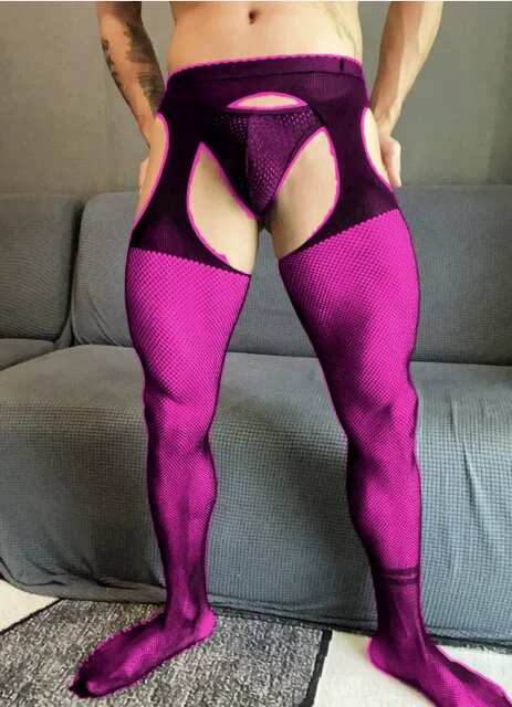 Мужской синий комбинезон, сексуальные леггинсы с открытой промежностью, мужские сетчатые колготки с ажурной отделкой, мужское нижнее белье, мужской фетиш, цветные колготки