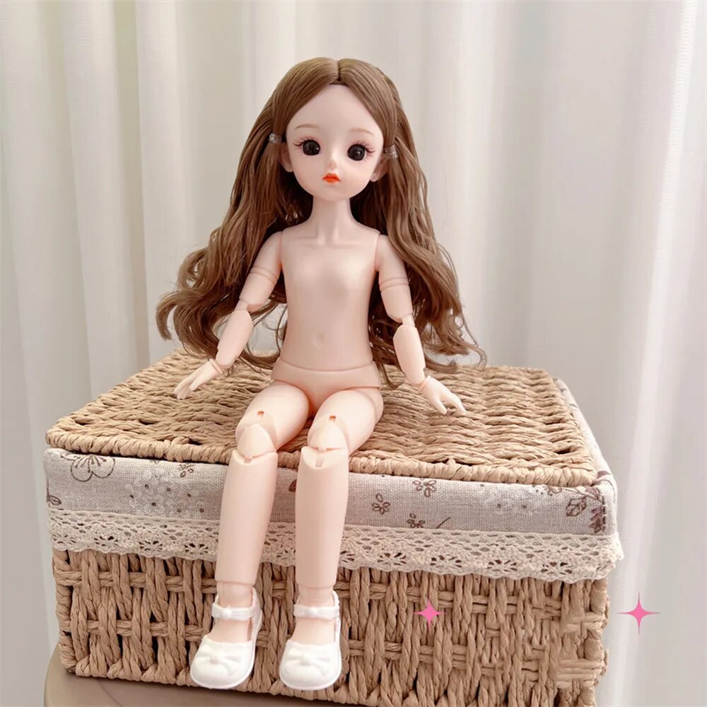 BJD кукла (тело) 20 шарниров, рост 30 см, комплект с каштановыми вьющимися волосами (голова, тело, обувь)