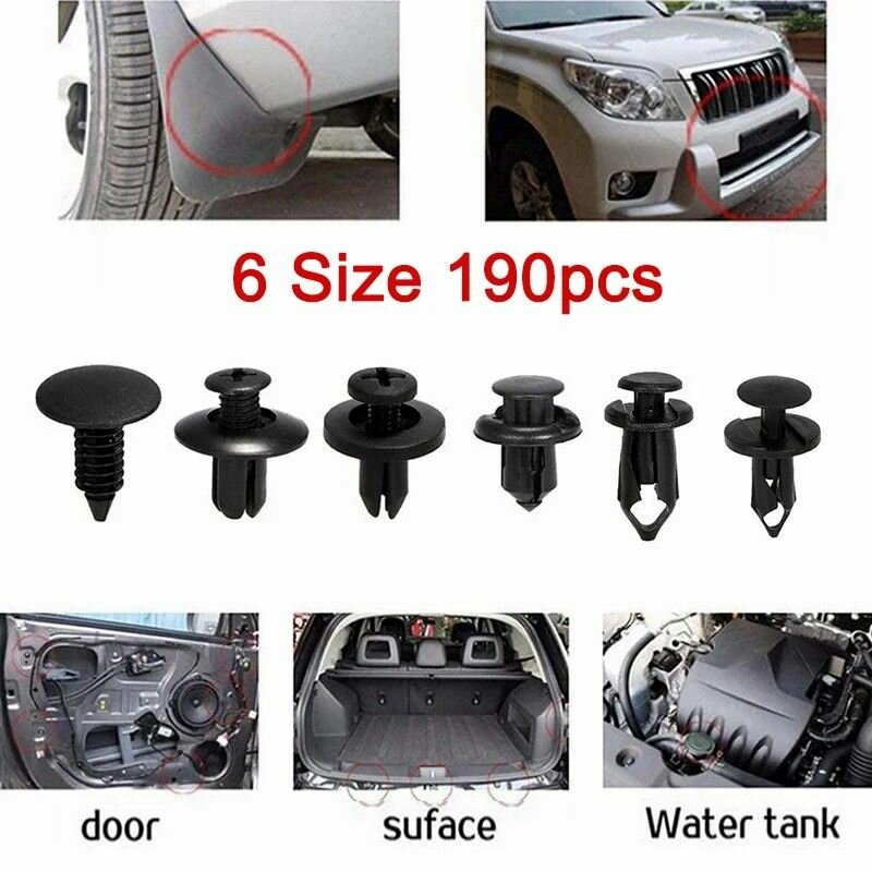 190 штук Общий автомобильный крепеж, пластиковые крепежные заклепки(100)