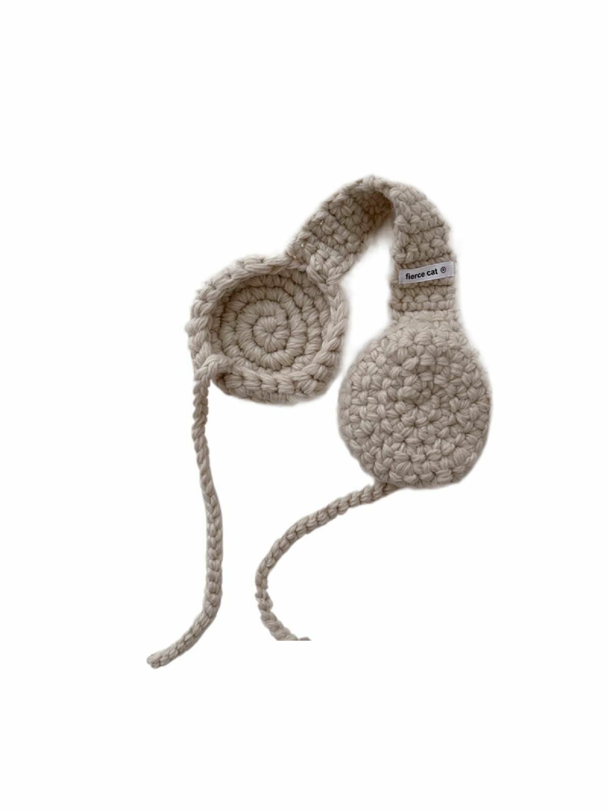 Наушники меховые, Ветрозащитные детские наушники с лентой для волос на шнуровке ручной работы с крючком_белоснежный