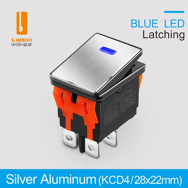 Металлический квадратный водонепроницаемый кнопочный переключатель LANBOO KCD4 KCD3 высокого качества 20 А 16 А, кнопка 2no2nc со светодиодом 12 В 24 В 220 В