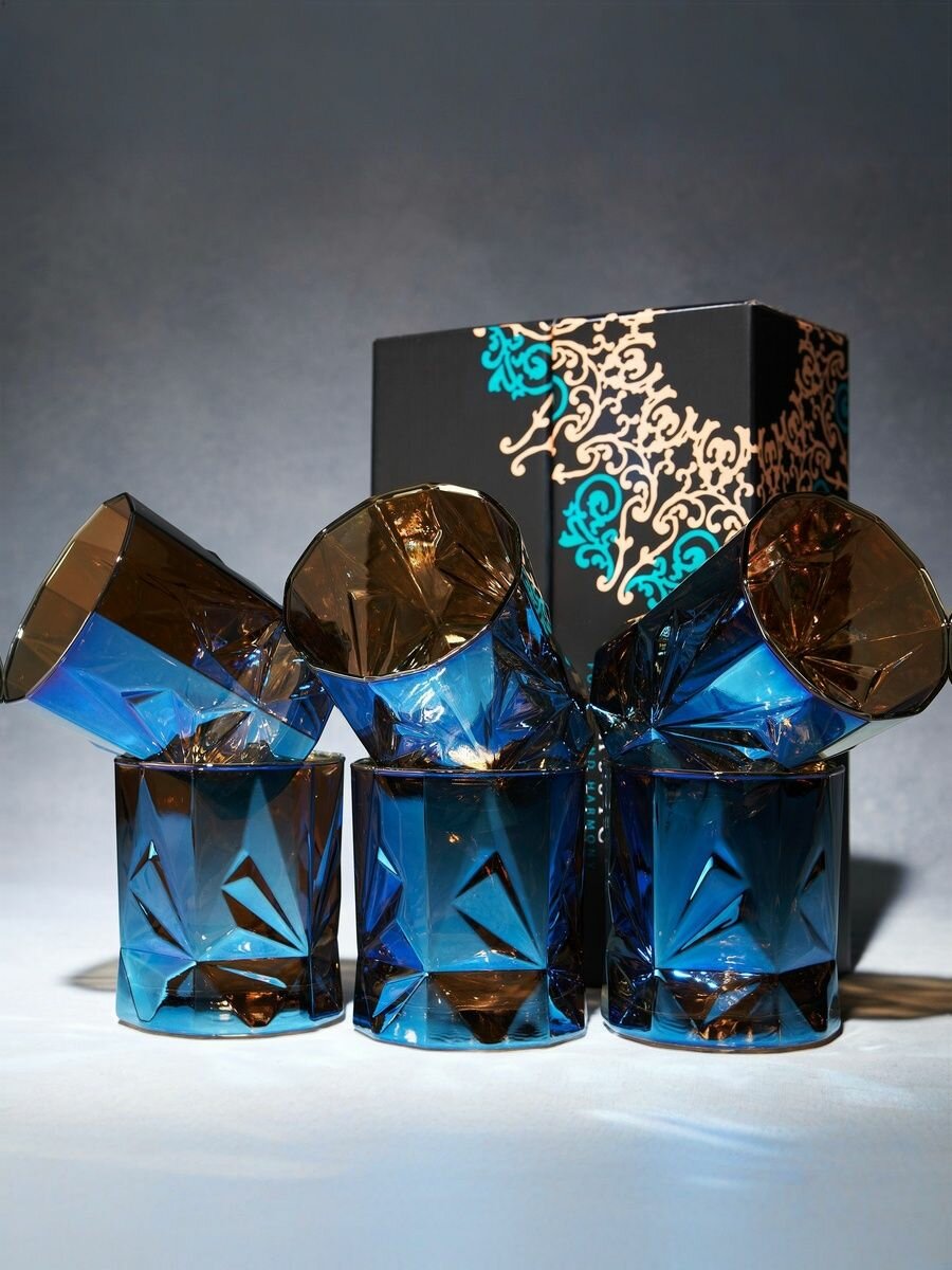 Стаканы Glasstar exclusive "Geometrica Sapphire Gold", 6 шт, 340 мл