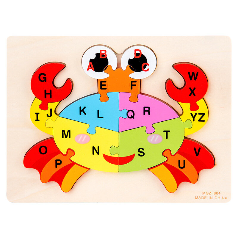 Деревянная пазл-игрушка с крабом для изучения английского языка, образовательная детская игрушка с 26 буквами