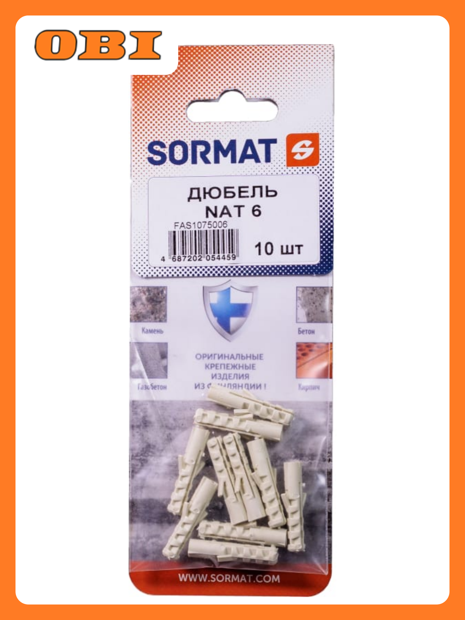 Дюбель распорный SORMAT NAT 6x30 мм нейлон 10 шт