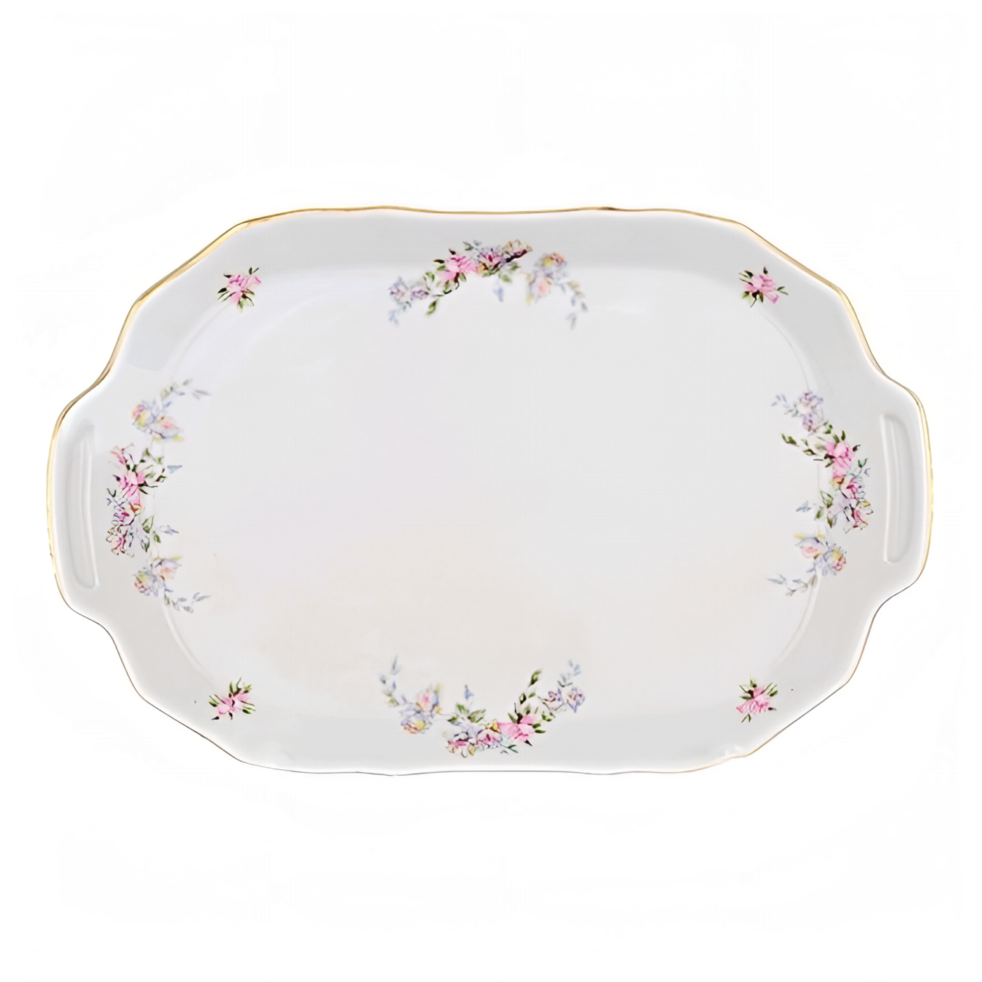 Поднос с ручками 23 см; "Bernadotte", декор "Дикая роза, отводка золото", Thun/ БТФ1003