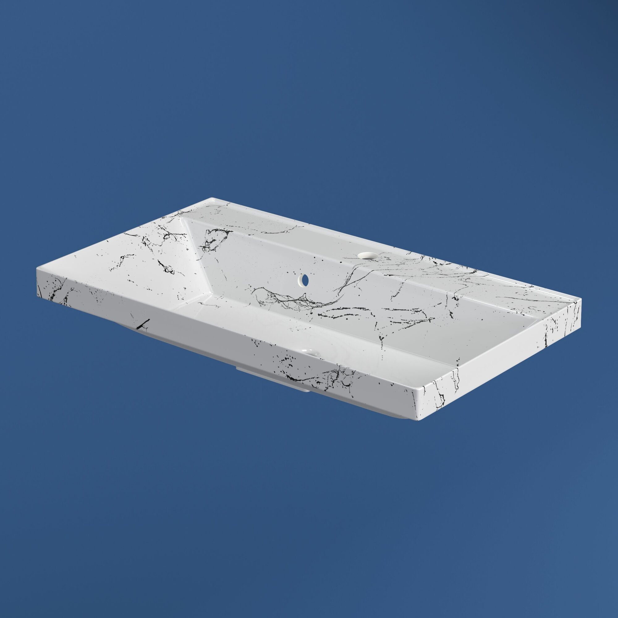 Накладная мебельная раковина Слим 70 с переливом белый мрамор