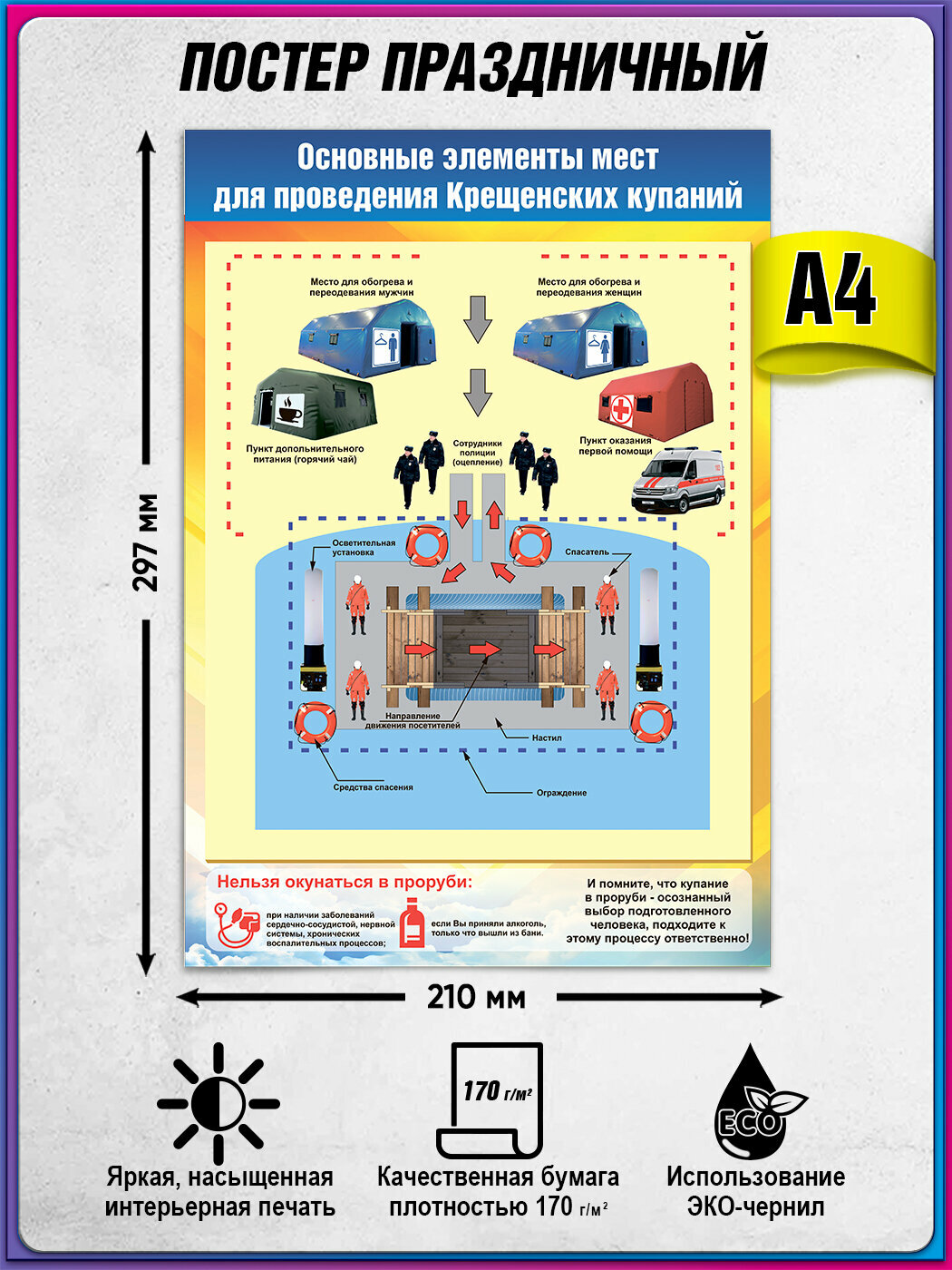 Плакат на Крещение Господне / Постер для праздничного оформления храма и дома Формат А4 (21х30 см.)