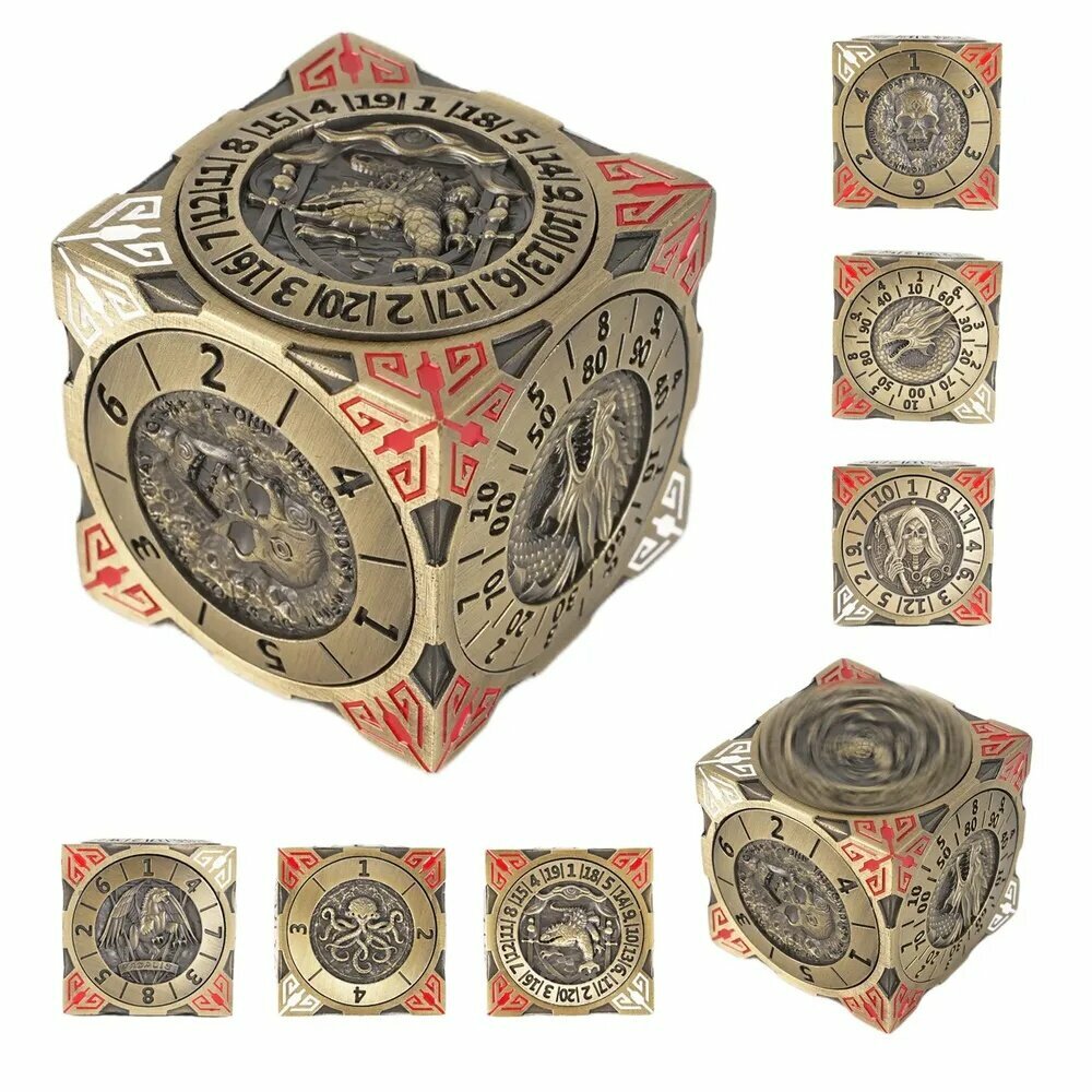 2025 Новые DND Spinner Dice, металлические кубики 7-в-1 с трехмерным облегчением для подземелий и подарков Dragons, многогранных ролевых игровых костей, аксессуаров RPG Fantasy D & D для DM & Player.