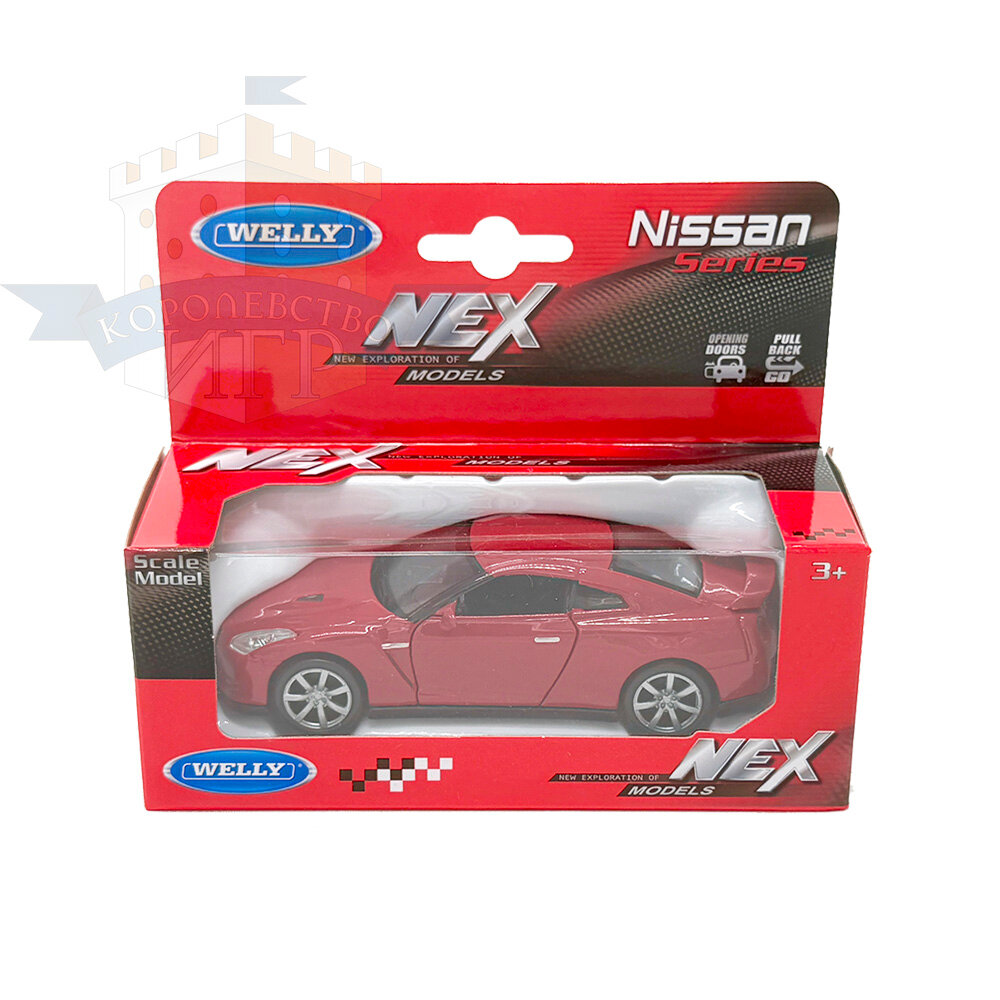Машинка Welly Nissan GT-R R35, красный, 1:38, арт.43632W-R, инерционная