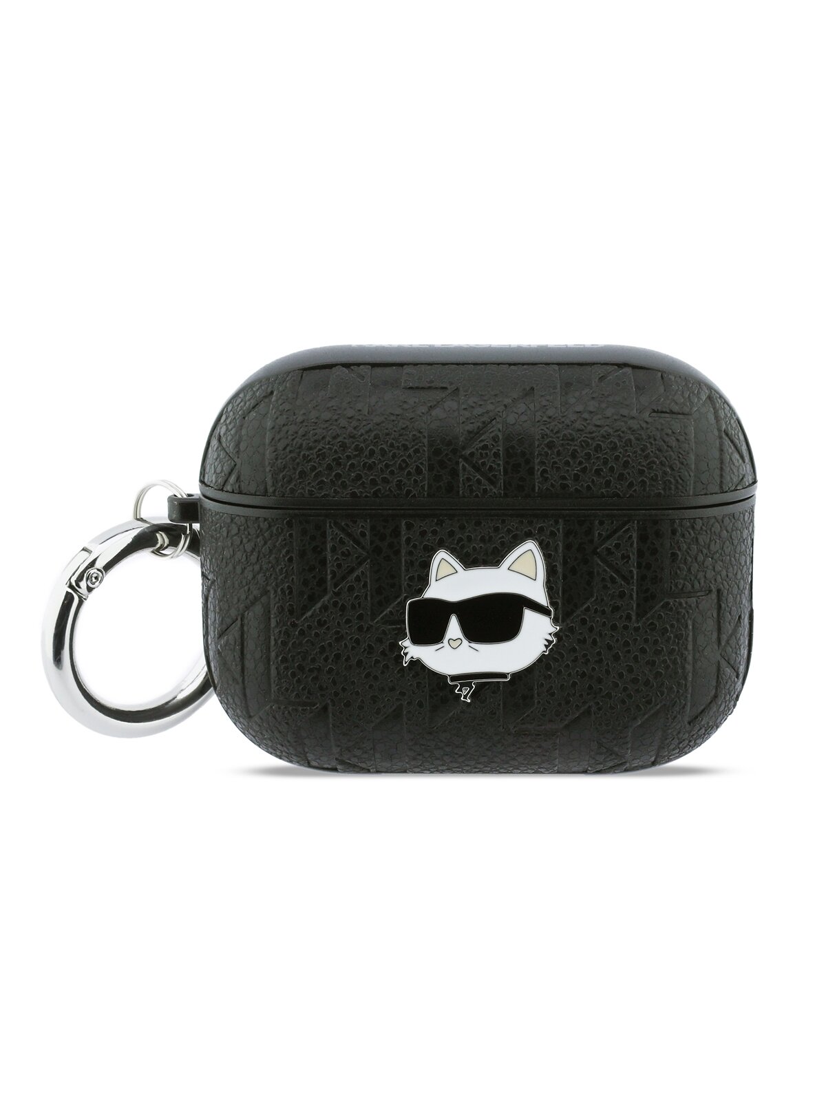 Karl Lagerfeld чехол с кольцом для Airpods Pro 3, PU-кожа Saffiano Monogram NFT Metal Head Choupette, черный