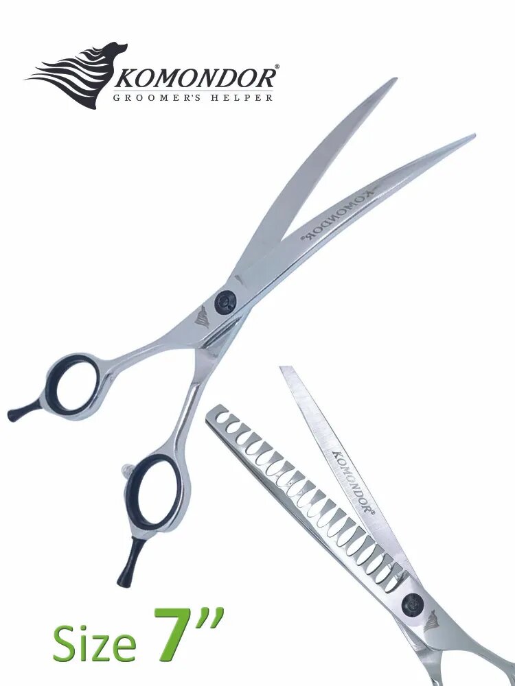 Набор ножниц для стрижки животных KOMONDOR NK-002, 7 дюймов, изогнутые и шанкерные