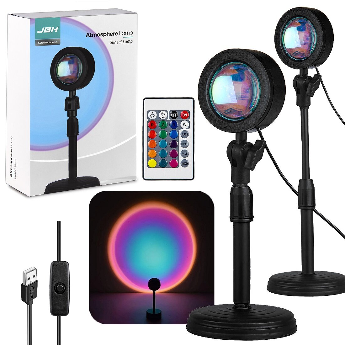 Атмосферный светильник Лампа Закат JBH AL-01 с пультом, LED RGB, черный