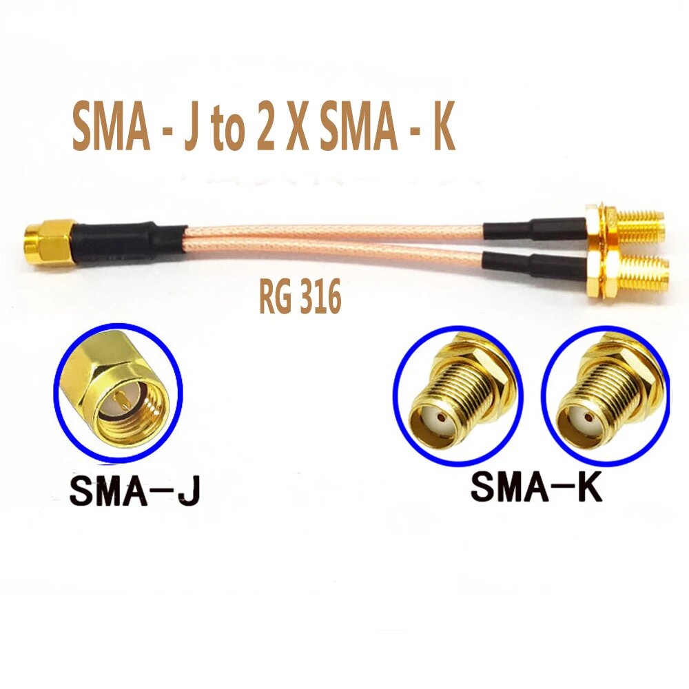 SMA разветвитель RG316 RG174 10CM, SMA J 2xSMA K 316