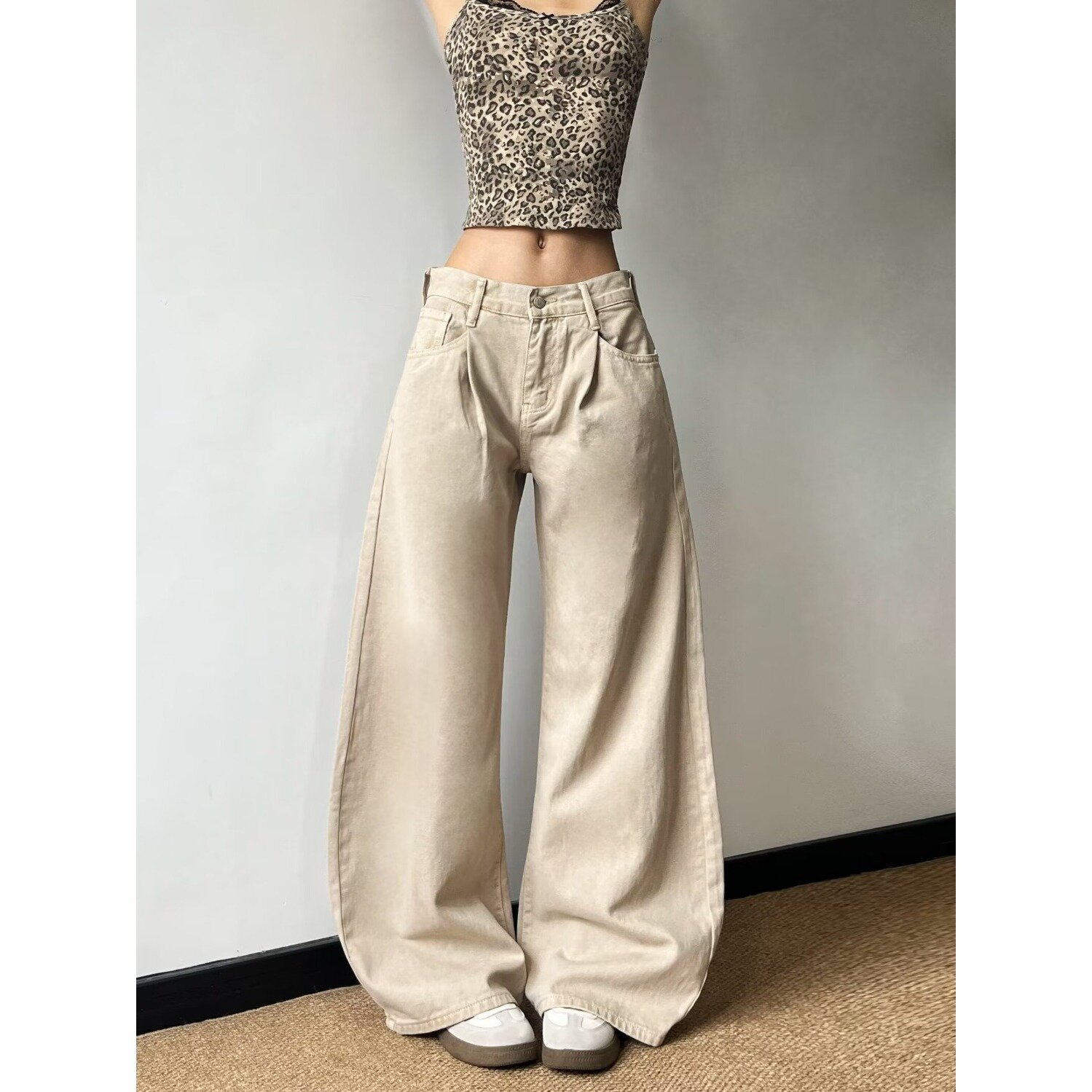 JYL Джинсы Женские Карго Винтажные Большие Карманы Стильные Деним, Размер_S