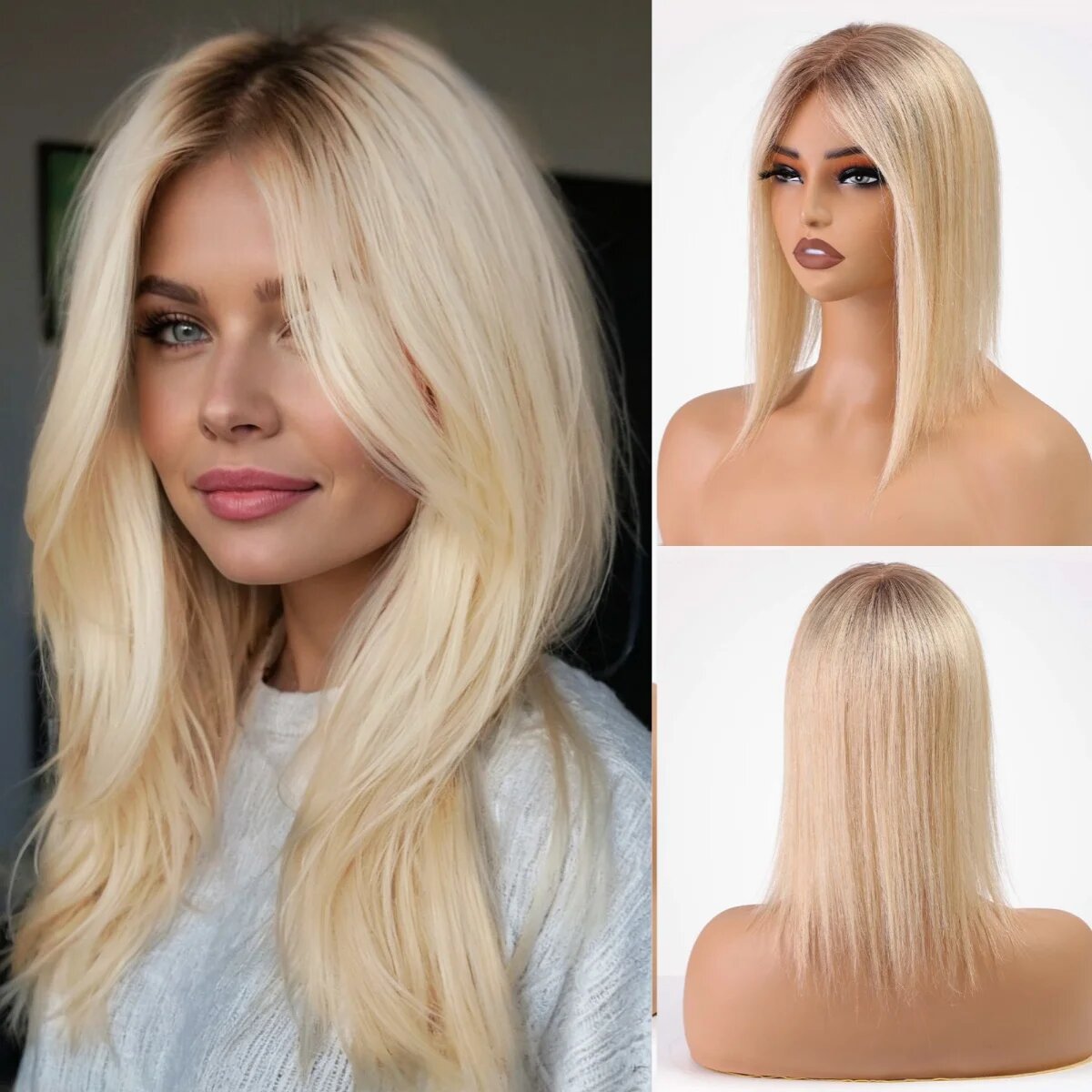 Накладки из волос Remy темного коричневого цвета HAIRCUBE средняя часть прямые HTFK010-4