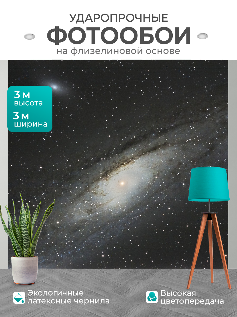 Фотообои моющиеся ударопрочные "Андромеда, галактика, галактика андромеды" 300x300 см. флизелиновые на стену
