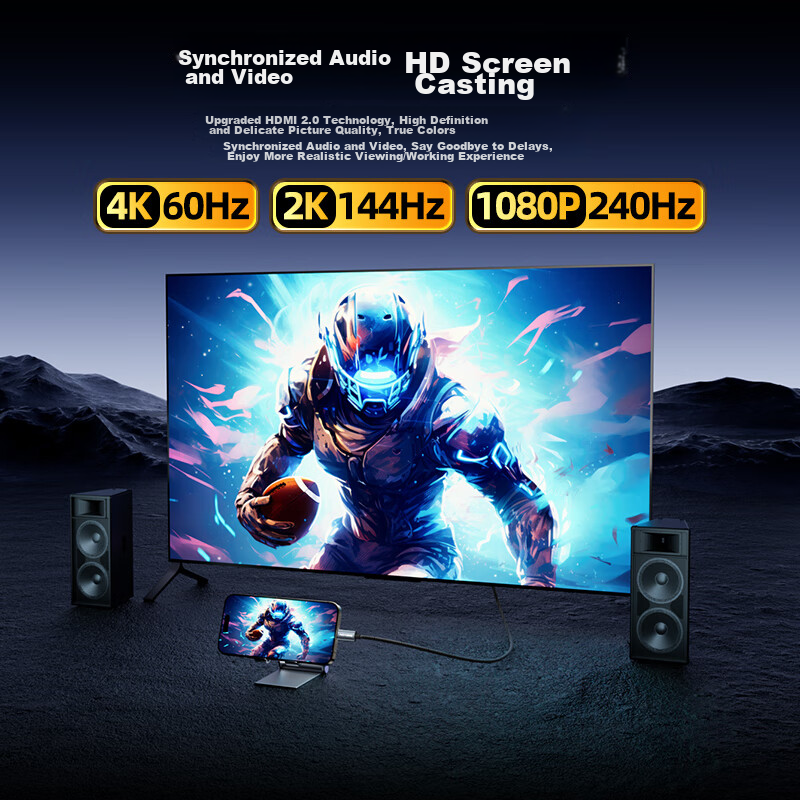 Acasis Type-C to HDMI Cable, Thunderbolt 3/4 Converter, USB-C Adapter, 4K 60Hz High-Definition Screen Mirroring, Compatible with IPad, Apple 15 Laptops, Smartphones, 2 Meters