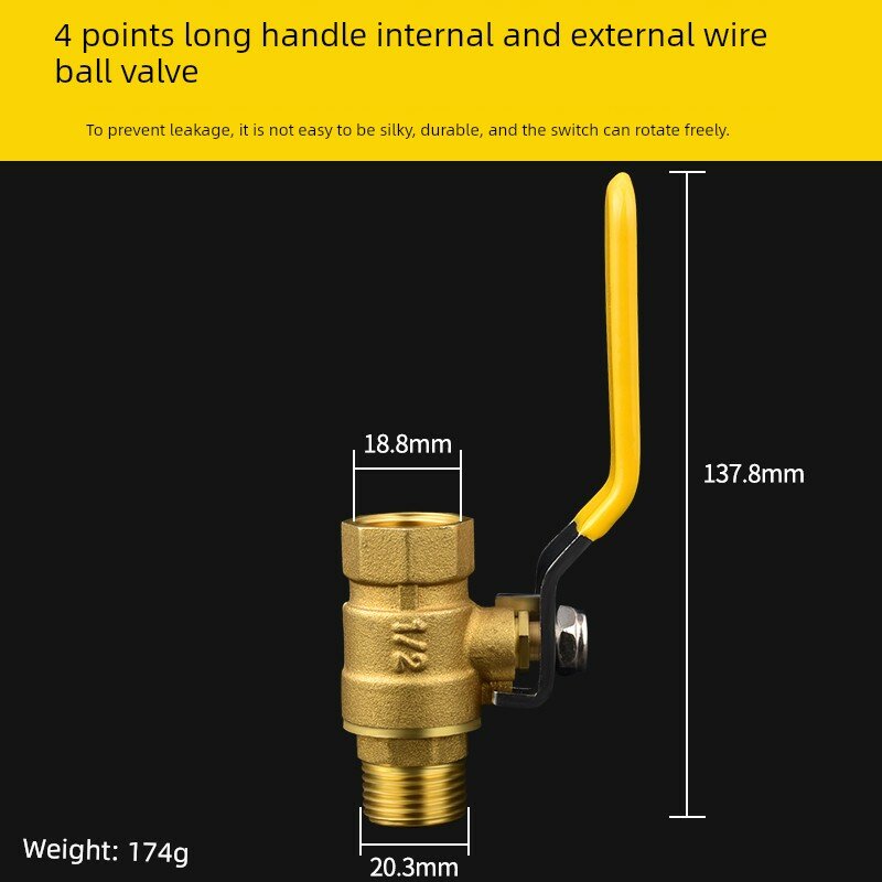 Газовый кран бытовой, утолщенный, трехходовой, 1/2 дюйма, латунный, для природного газа, прочный шаровой кран