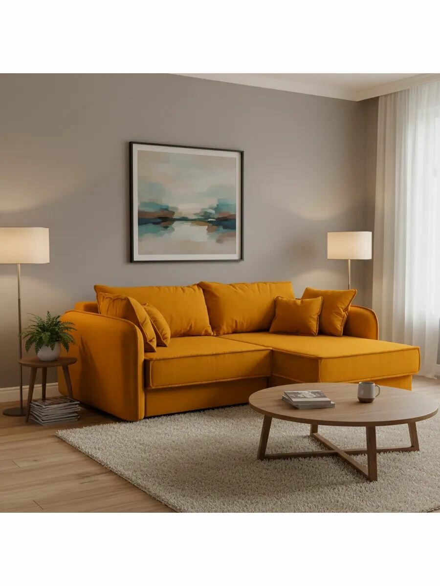 Угловой диван-кровать бруно раскладной в спальню, в гостиную, спальное место 148Х200, цитрусовый