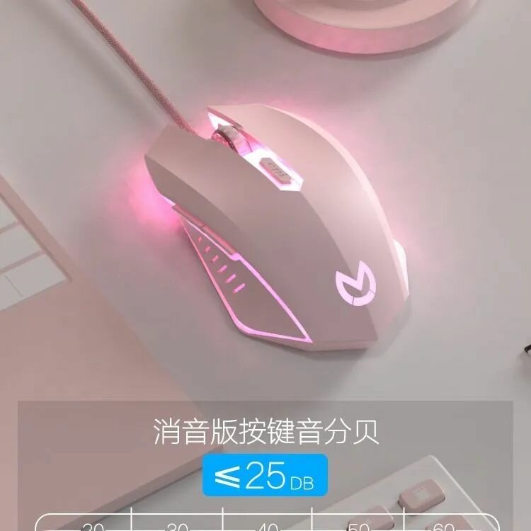 Мышь проводная, розовый, светло-розовый