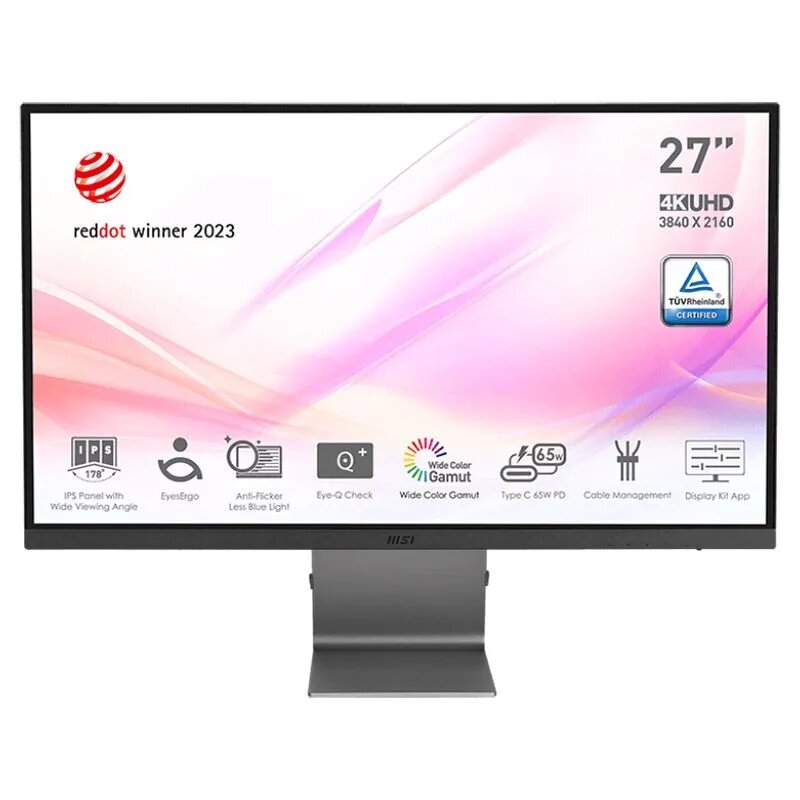 MSI 27" Монитор MSI 27" Монитор Modern MD271UL 3840 x 2160(4K UHD) IPS 60 Гц 4мс антибликовое покрытие HDMI DP Port 65W USB C Железный серый, серый металлик
