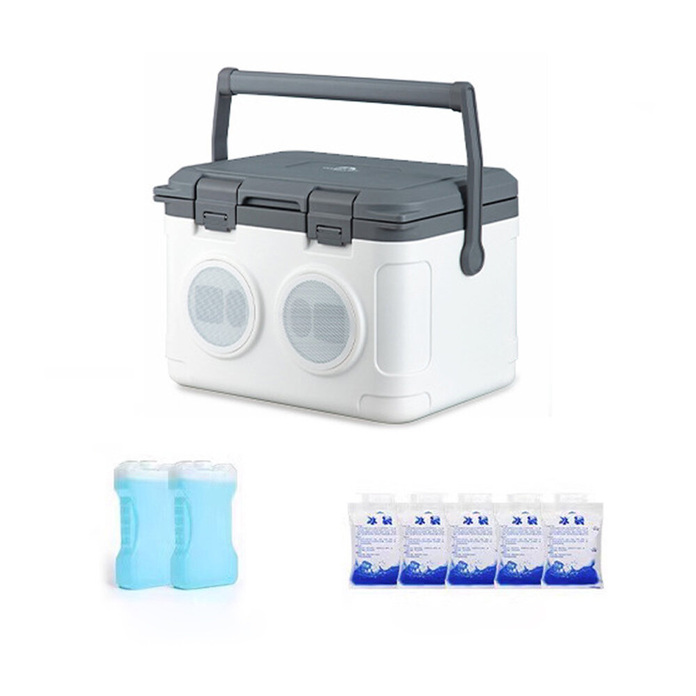 Outdoor Cooler Picnic Ice Box 21L, Multifunctional Fresh-Keeping Box, Portable 2-in-1 Camping Car Cool Box and BT Speaker, dark green, white, Capacity 21L, BT 5.1, Power 4W, Speaker 50mm 20ohm 150Hz-18KHz, Battery 3.7V 1500mAh, FM 88-108MHz, Material