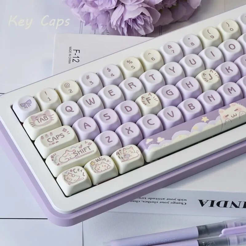Кейкапы для механической клавиатуры (PBT, MOA,132ключи ), Фиолетовый котенок таро