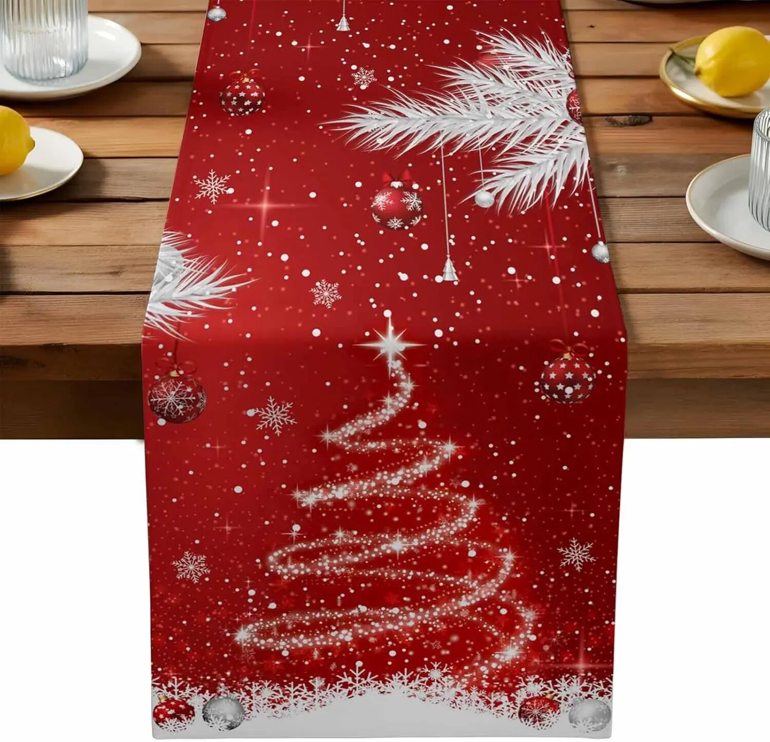 Рождественские снежинки, серебряные ветки еды, дорожка для стола, декор для вечеринки, зимняя рождественская кухонная дорожка для обеденного стола, рождественские украшения