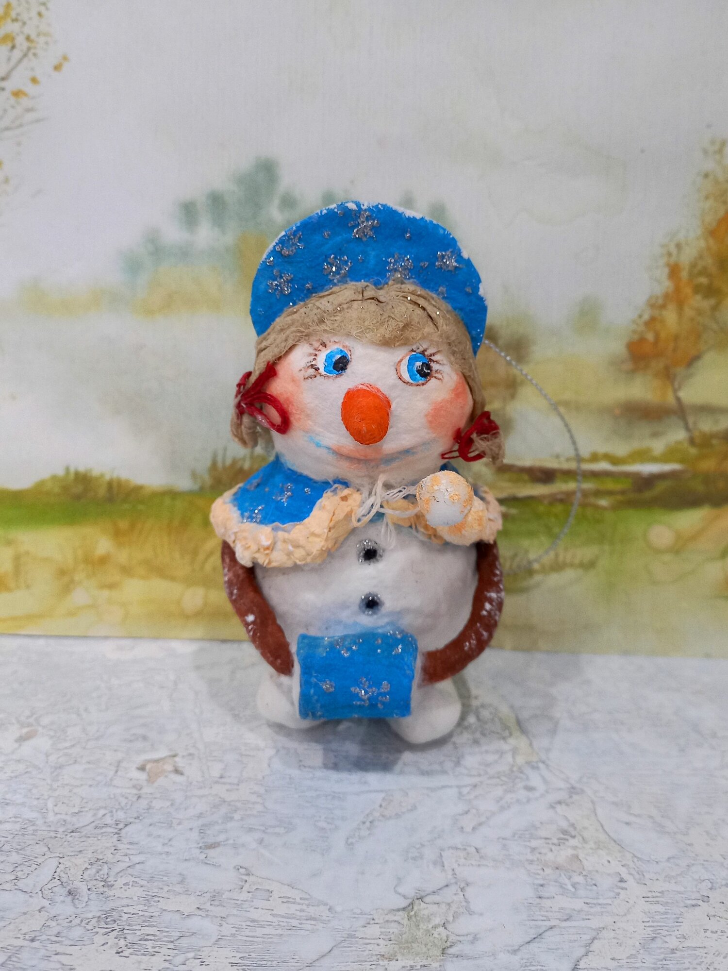 Ватная ёлочная игрушка "Снеговик"