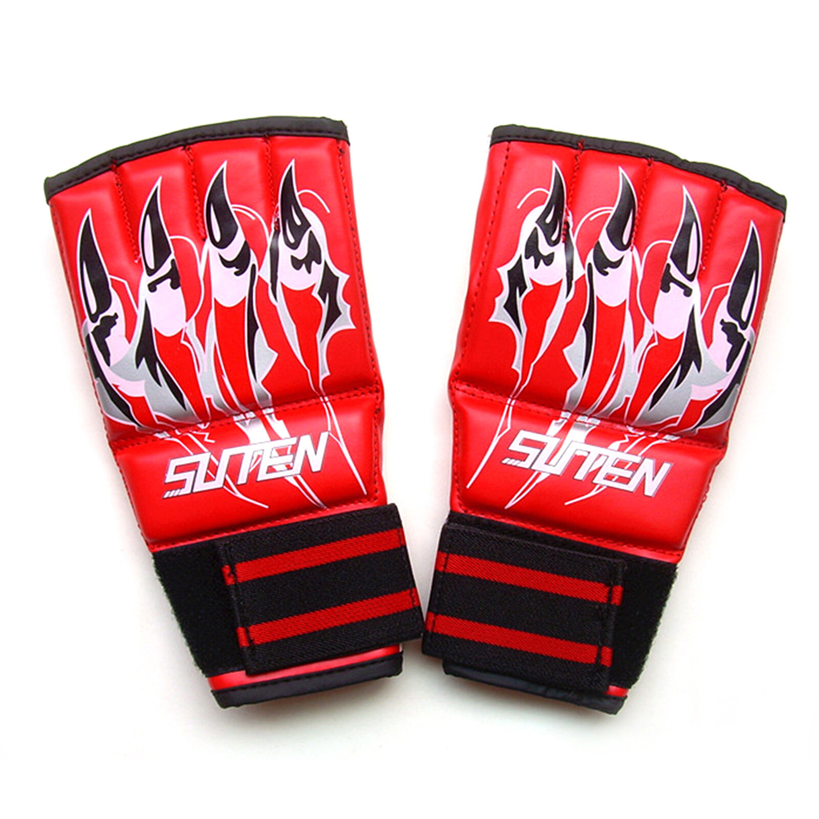 Перчатки для бокса полупалец MMA перчатки для тайского перенапряжения тренировочные перчатки для мешка для спорта на открытом воздухе перчатки для бокса для самбо sparring тренировка с перенапряжением мешка, материал PU + EVA, цвет Красный / Черный /