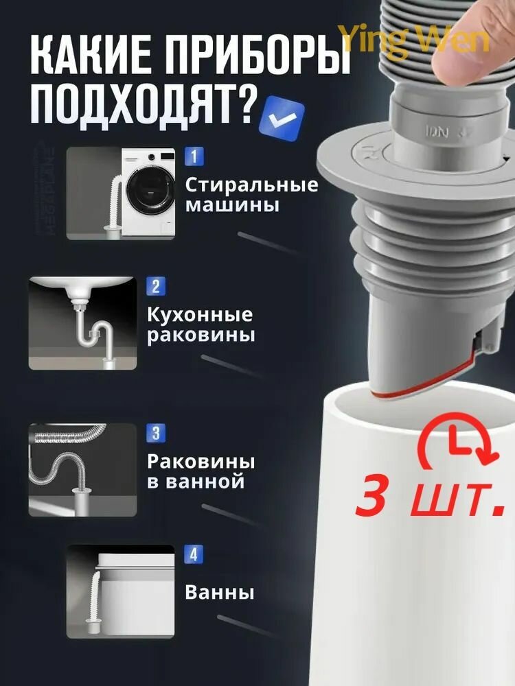 3 шт. - Универсальный гидрозатвор 32 - 50 мм: технические характеристики и применение