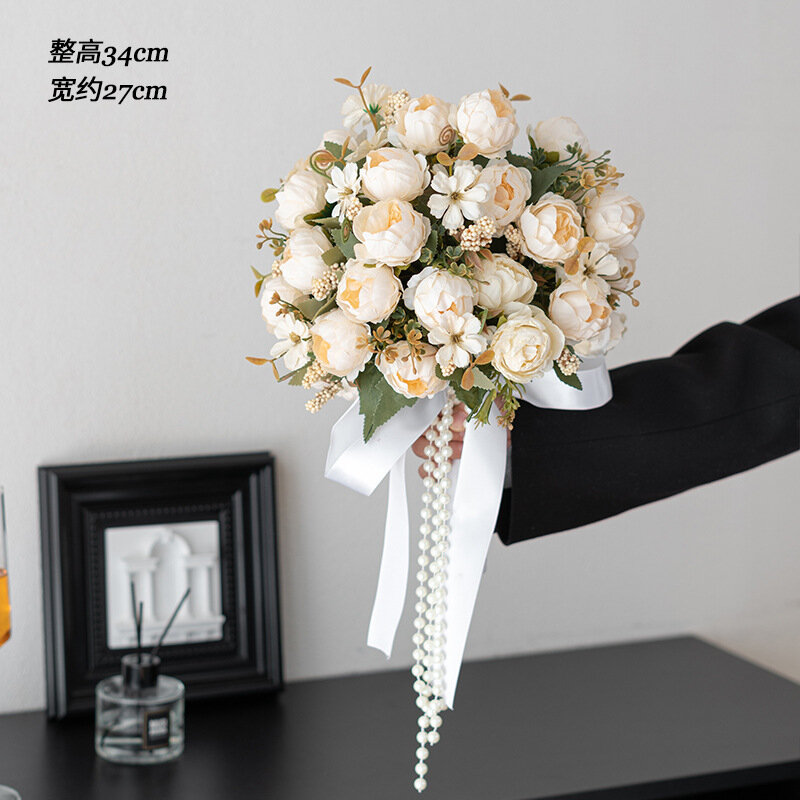 Элегантный свадебный букет невесты, искусственные розы, фальшивые цветы, букет для помолвки, свадебный сертификат, фото декор цветов