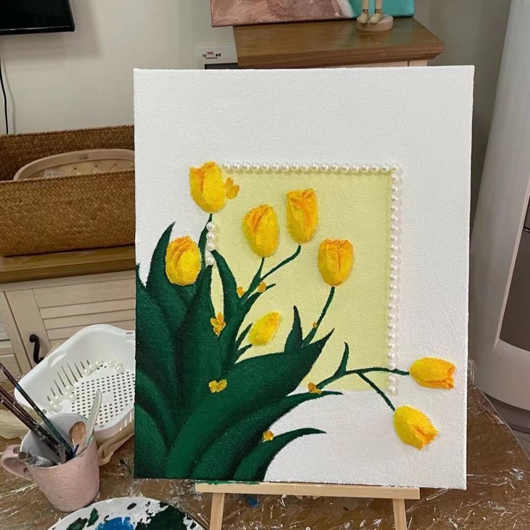 Потрясающая акриловая 3D текстура тюльпана, DIY цифровая масляная живопись, кварцевый песок, ручная работа, декоративная живопись тюльпана