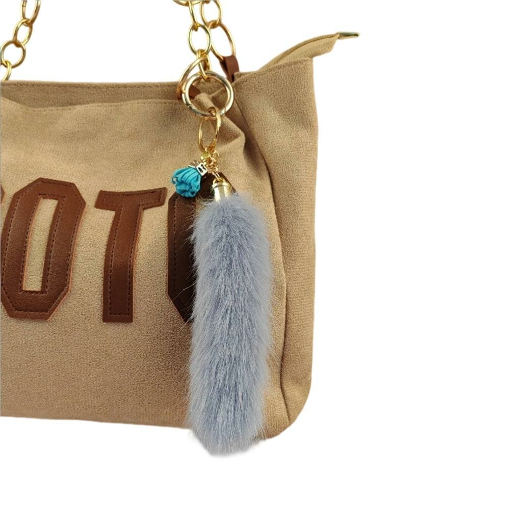 Креативный брелок в виде маленького хвостика с кисточкой-светло-голубой