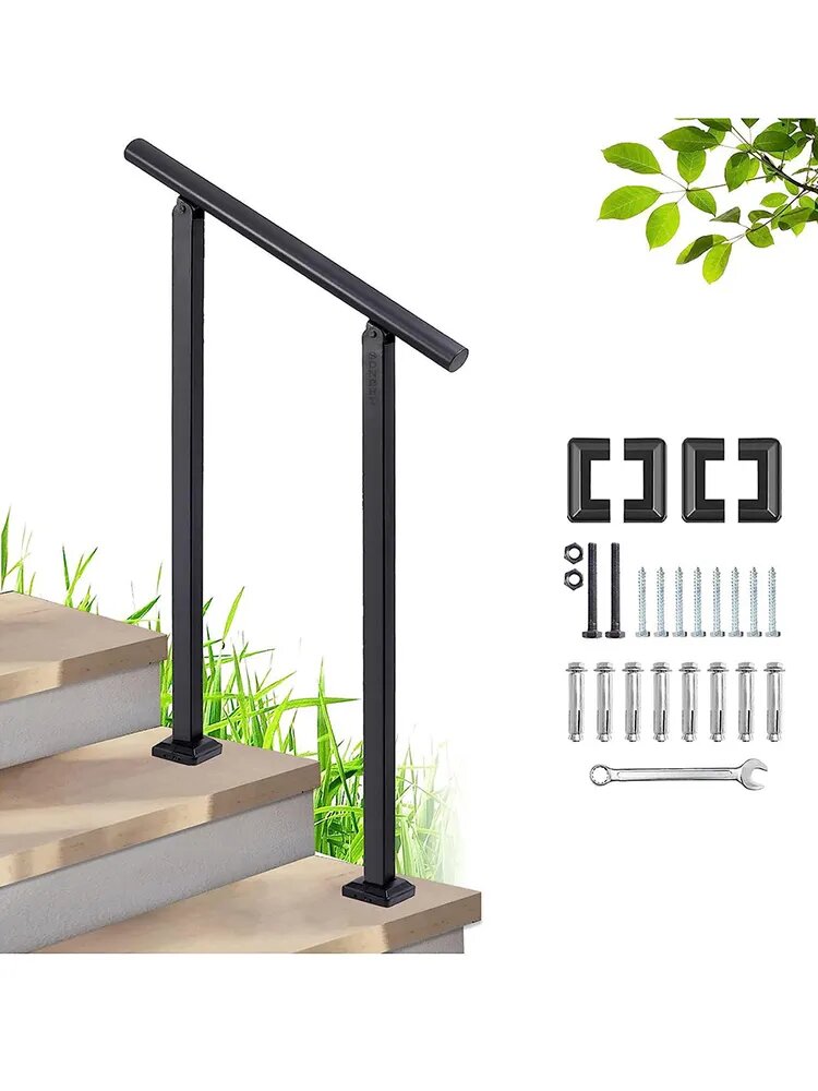 Наружный поручень для ступеней и крыльца , Регулируемый черный кованый поручень (0-60 градусов ) , Антискользящая опора для лестницы, Уличный устойчивый держатель