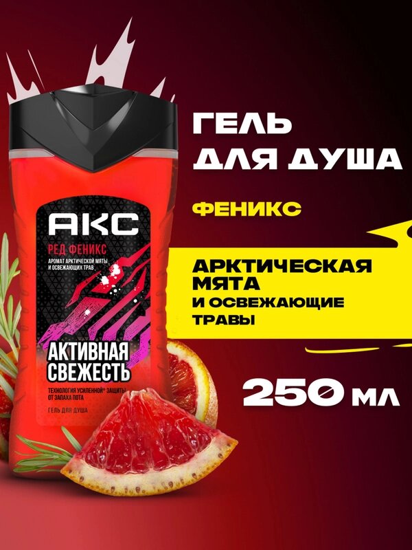 Гель для душа Акс Мужской парфюмированный феникс арктическая мята и травы, 250 мл