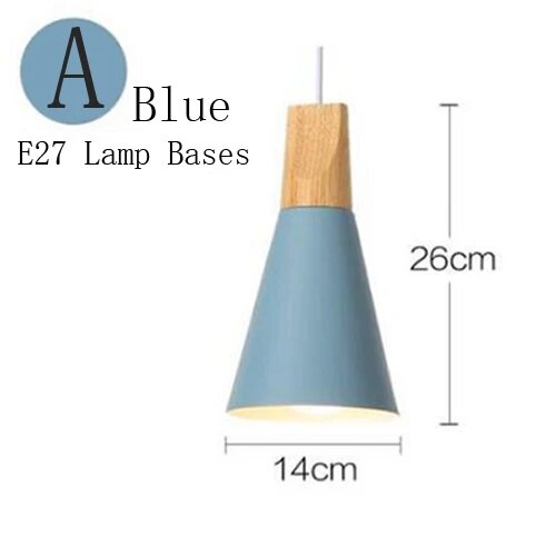 Подвесные светильники в скандинавском стиле, алюминиевый абажур, красочный, для кофейной, спальни, лофта, кабель 1,2 м, внутреннее освещение, светодиодная деревянная Подвесная лампа E27 Model A Blue, Голубой, 12W Warm light